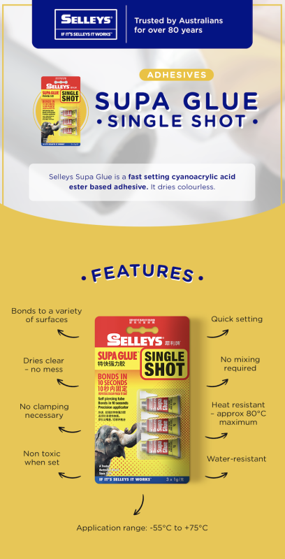 Buy Supa Glue Single Shot Online at Selleys Singapore