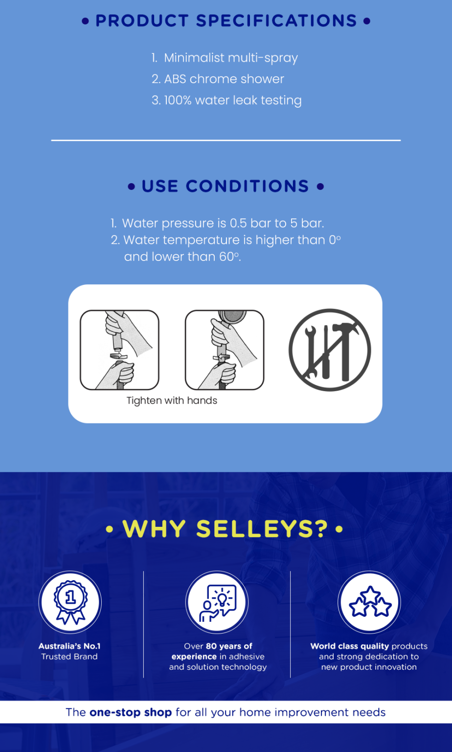 Chrome Shower Head/Set - 1 Function - Selleys